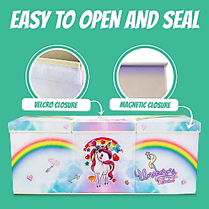 Toy To Enjoy Kids Toy Box - Large Stuffed Animal Storage, Collapsible Toy Chest Bin, Durable Fabric Toy Box for Boys & Girls - Storage Basket with Lid & Removable Inserts, 38x13x15 Inches (Unicorn)