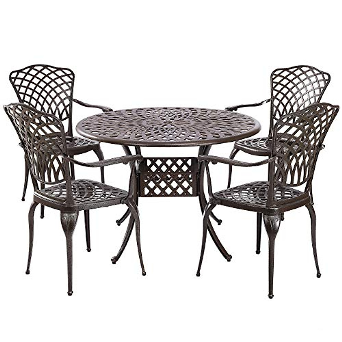 Kinger Home 5-Piece Outdoor Dining Set Patio Dining Set for 4 Cast Aluminum Table and Chairs for Garden, Backyard