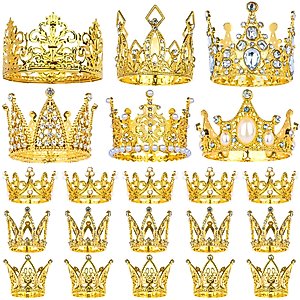 Crown Cake Topper Mini Crown Gold Crowns for Flower Bouquets Glittering Metal Queen Crowns for Women Girl Lady Bridal Wedding Vintage Cake Decoration for Baby Shower Birthday Party 9 Style