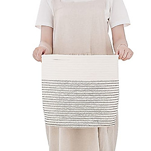 Cotton Rope Storage Basket with Handles for Baby Gift Laundry Hamper Kids Toy Storage Nursery Closet Organization Dog Toy Basket Bathroom Decor