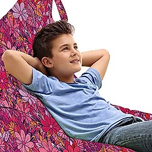 Ambesonne Floral Lounger Chair Bag, Motley Colorful Retro Arrangement of Hand Drawn Flowers in Vivid Tones, High Capacity Storage with Handle Container, Lounger Size, Magenta Plum and Apricot