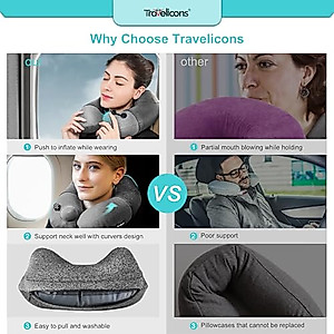 Travelicons Inflatable Travel Pillow,Neck Pillow for Traveling,Airplane Travel Pillw Improved Support Design for Car Sleeping