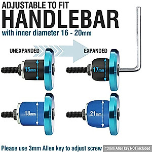 MARQUE MTB Handlebar Plug Ends – Mountain Bike Bar End Plugs for Straight Handlebars, MTB Accessories End Caps, Expandable Adjustable Locking Mechanism Also Suitable for BMX, 2 Per Set (Blue)