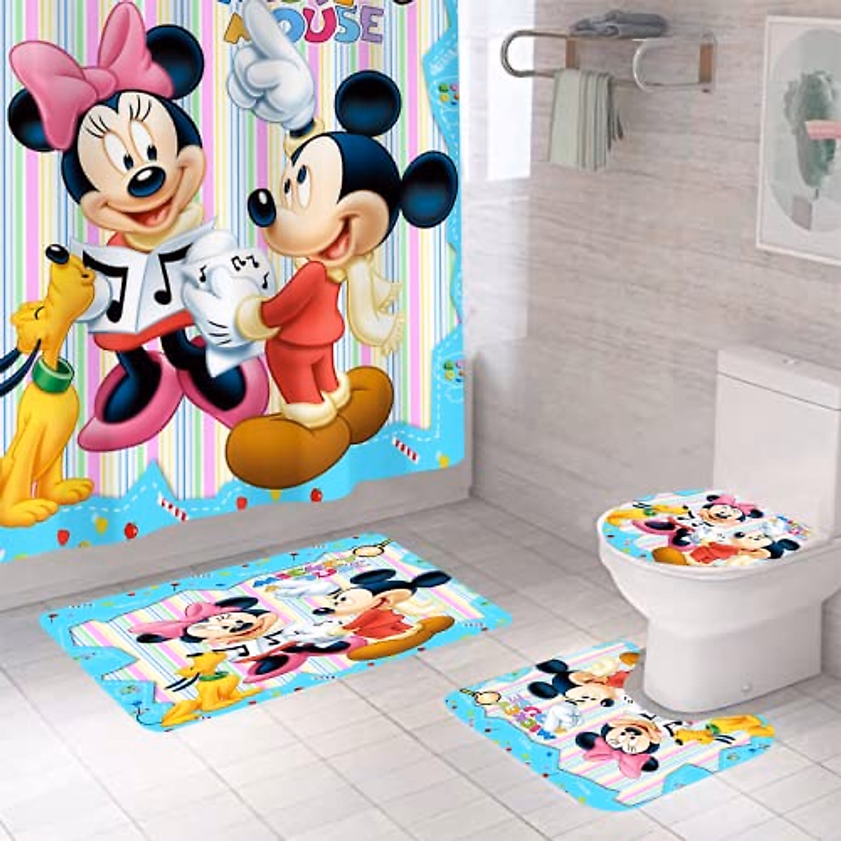 KAYEF Hayzbao 4-Piece Shower Curtain Set Featuring Non-Slip Rugs, Toilet Lid Cover, and Bath Mat - 180x180cm Shower Curtain in Matching Style Included. (5)