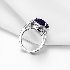 FZO Vintage Women's 925 Sterling Silver Ring Inlaid Shiny Amethyst Purple Gemstone Pigeon Eggs Shape Zircon Princess Ring Eternity Engagement Wedding Cocktail Band Ring for Women ST.157 (7)
