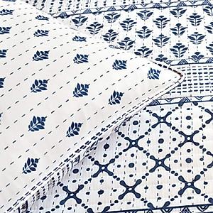 Lush Decor Monique Stripe Navy and White 3 Piece Quilt Set, King - Includes 2 Matching Pillow Shams