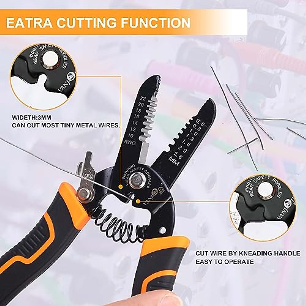 Wire Stripper Cutter Stripping Cutting Pliers, VANJOIN 7 Inch Wire Strippers Cutter, Multi-Functional Steel-made Wire Stripping Cutting Hand Tool for 10-22 AWG (Wire stripper)