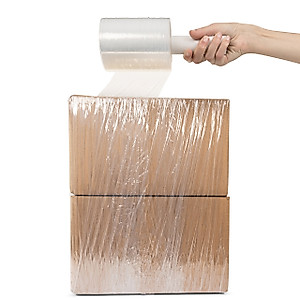 Sam Wrap (R) Stretch Wrap 5" x 1000' Roll with Handle, 80 Gauge Extra Thick Durable Self-Adhering Plastic Wrap for Moving, Packing Wrap Industrial Strength, Clear Plastic Pallet Shrink (2 Pack)
