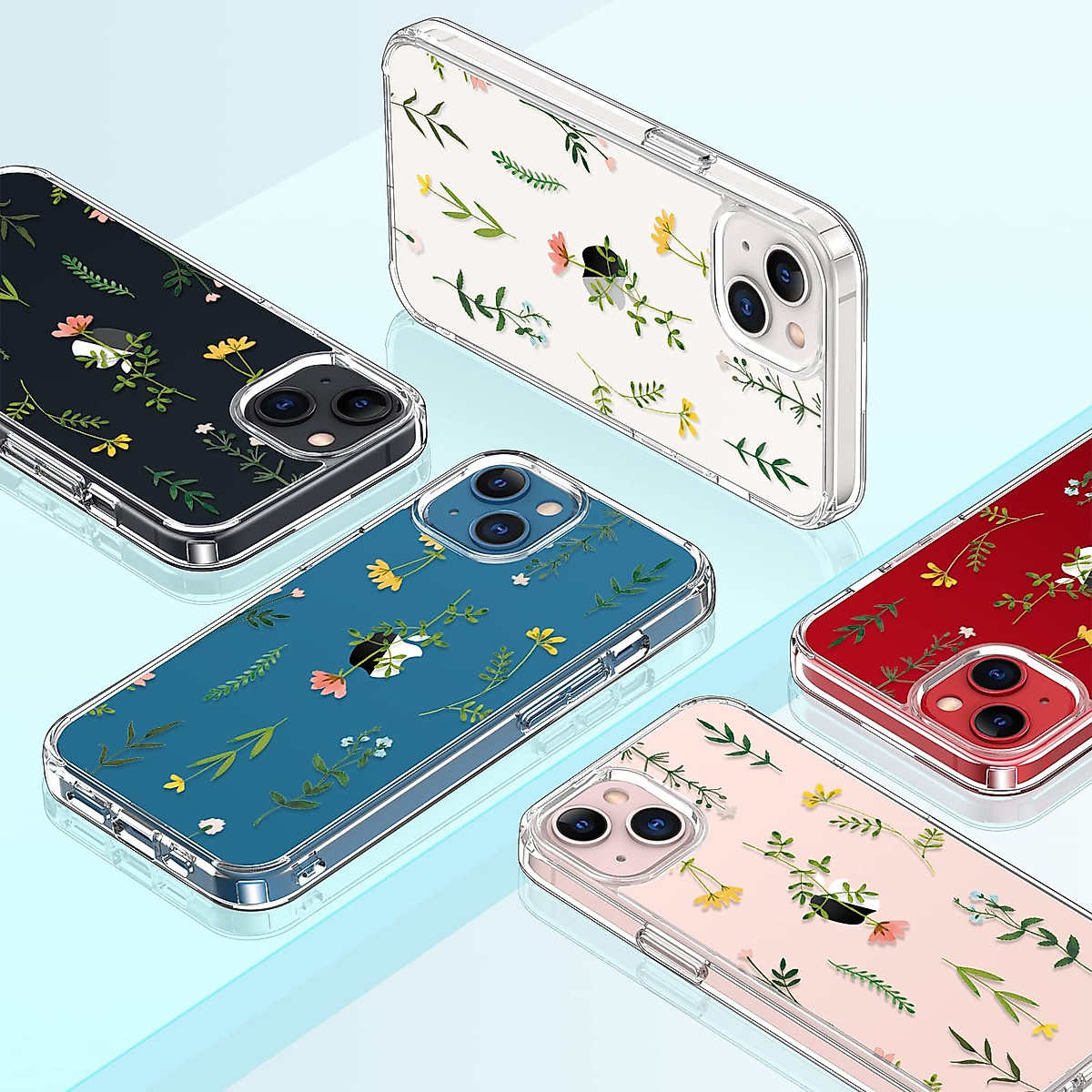 GiiKa for iPhone 13 Case with Screen Protector, Clear Full Body Protective Floral Girls Women Shockproof Hard Case with TPU Bumper Cover Phone Case for iPhone 13, Grass Flowers