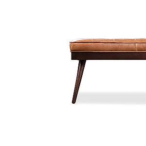 POLY & BARK 55" Tufted Leather Bed Bench for Bedroom End of Bed - Living Room Entry Way Bench - Pure Italian Leather Upholstery with a Solid Wood Frame - Ottoman Bench with Wooden Legs - Cognac Tan