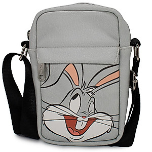 Buckle Down Looney Tunes Bag, Crossbody, with Looney Tunes Bugs Bunny Winking Face, Gray, Vegan Leather