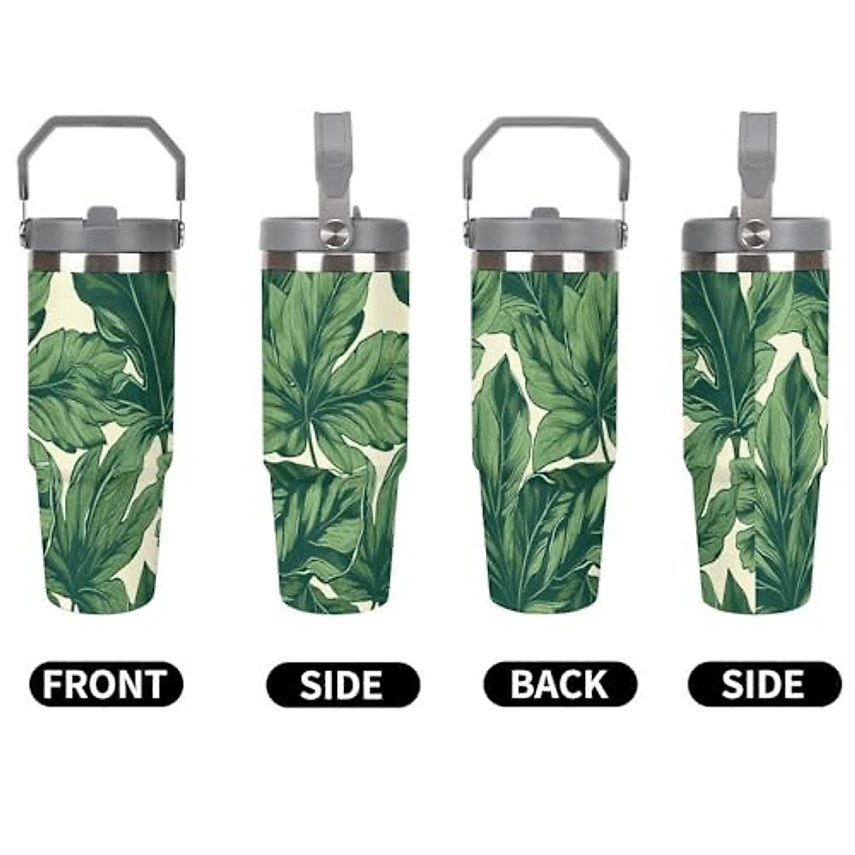 WITHSBKK 30oz Car Cup Green Foliage Botanical Printed with Portable, Stainless Steel Travel Mug, Vacuum Insulated Tumbler And Straw, Leakproof for Car & Outdoor, UV Printed Design