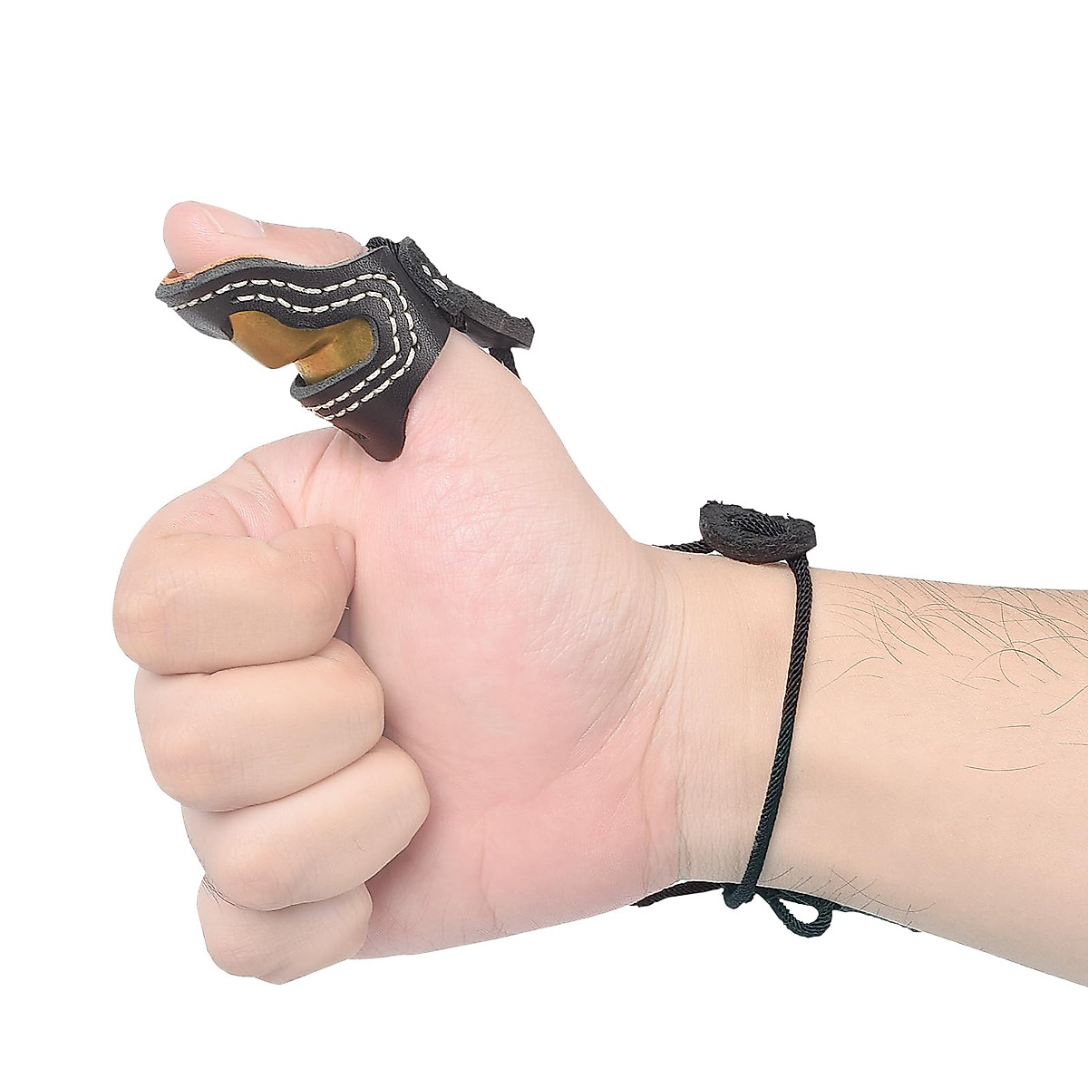 TY Archery Soft Leather & Brass Thumb Ring Archery Finger Protector for Mongolian Reurve Bow Finger Guard for Traditional Bow Shooting