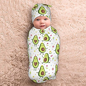 Cute Avocado Baby Stuff Newborn Baby Swaddle Blanket Swaddle Wrap Soft Sleep Sacks Stretchy Blankets with Hat for Boy Girl Infants Gifts