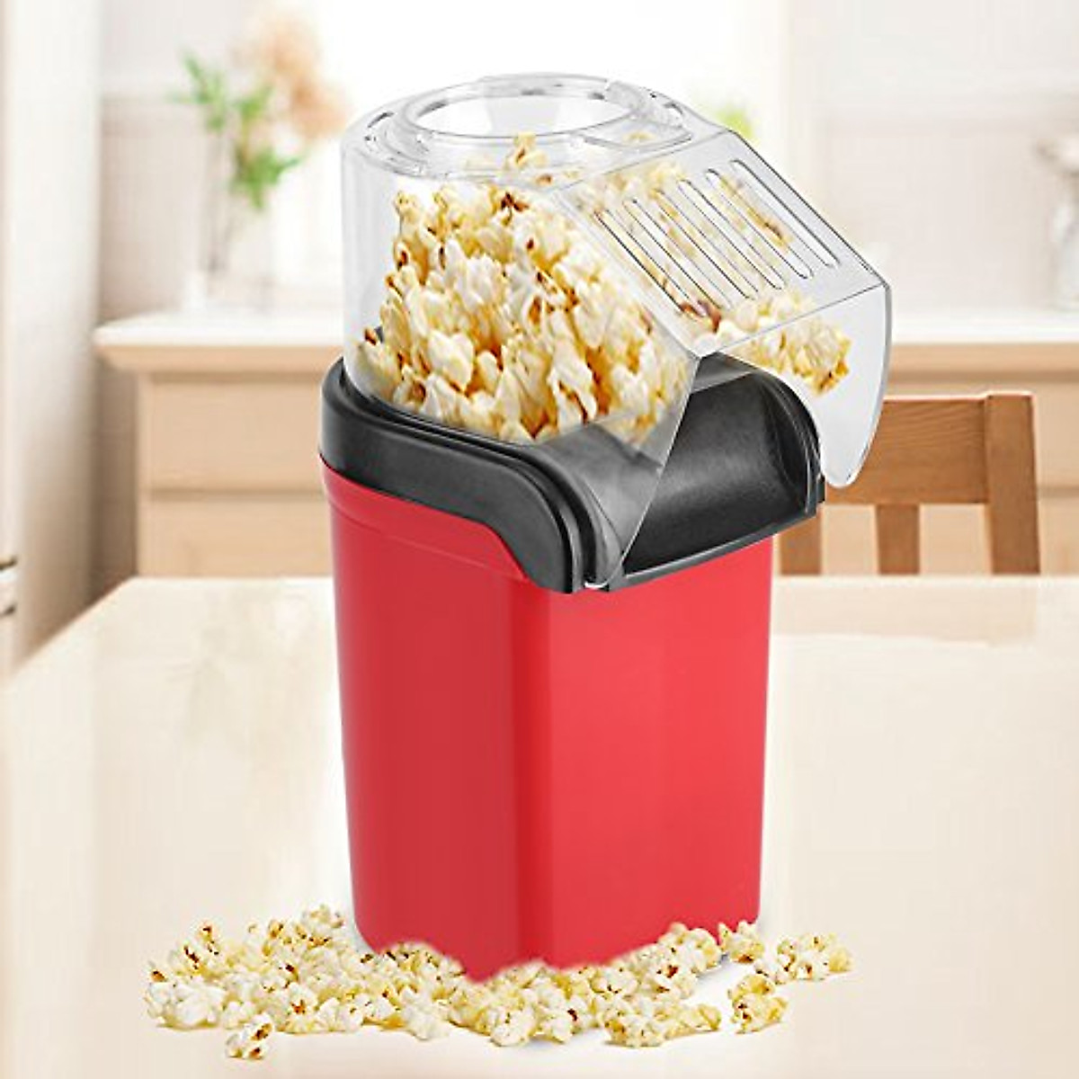 Asixx Electric Popcorn Maker, 1200W Mini Electric Popcorn Maker Hot Air Popcorn Maker Home Use Automatic Popcorn Machine 220V EU Plug, Red