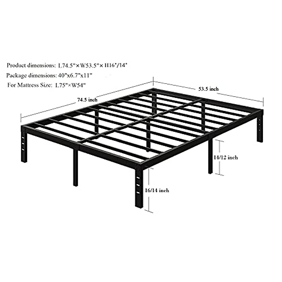 COMASACH Bed Frames Full and 6 Pcs Non Slip Mattress Gaskets, No Box Spring Needed, 14 Inch Black Metal Platform Bed Frame, 4000Lb Heavy Duty Steel Slat Support, Noise Free Mattress Foundation