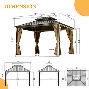 Hardtop Gazebo Outdoor Aluminum Gazebos Grill with Galvanized Steel Double Canopy for Patios Deck Backyard,Curtains&Netting