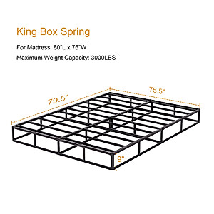 Bednowitz King Box Spring, 9 Inch High Profile Box-Spring with Fabric Bed Cover, Noise Free Sturdy Metal Frame, Heavy Duty Steel Structure Mattress Foundation, Easy Assembly