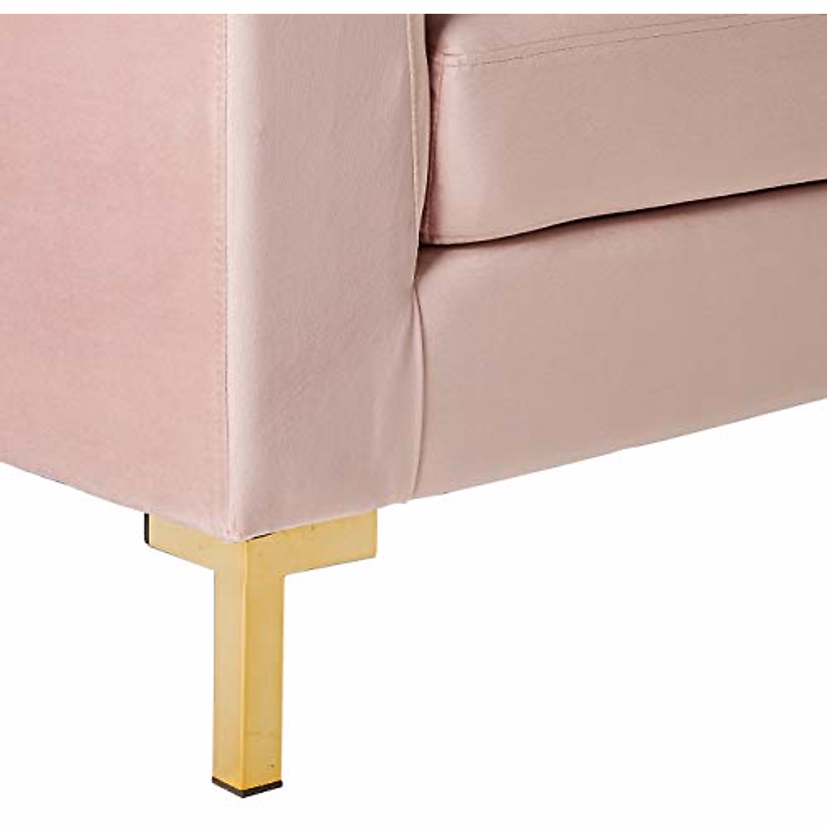 Iconic Home Girardi Modular Chaise Sectional Sofa Velvet Upholstered Solid Gold Tone Metal Y-Leg with 6 Throw Pillows Modern Contemporary, Blush