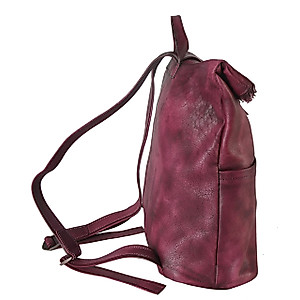 Diophy Genuine Leather Archaize Fringe with Buckle Backpack D10030 (Olive)