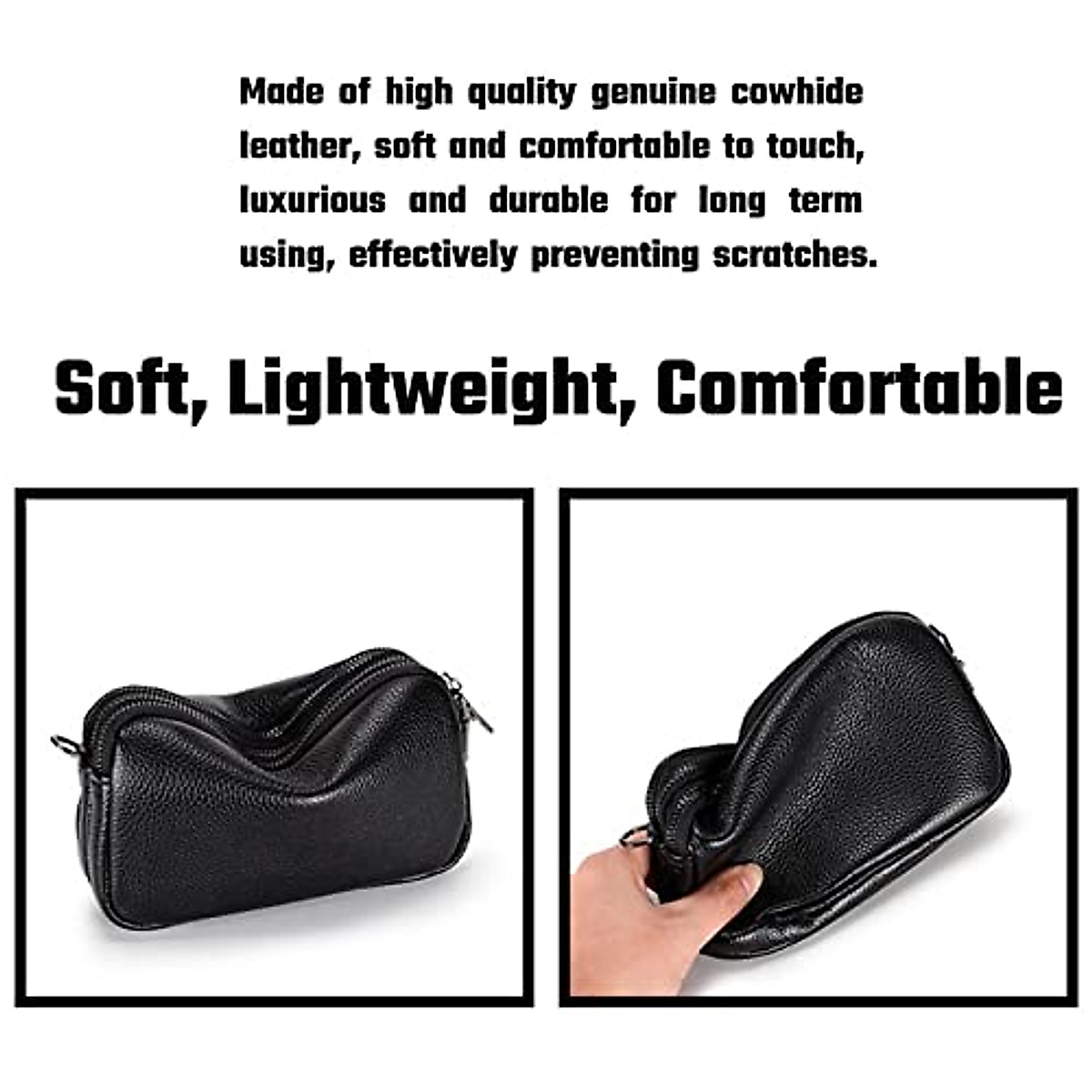 FUKUTAI Genuine Leather Crossbody Bags Shoulder Purses for Women - Real Leather Lightweight Soft Crossbody Bag Pocketbook (Black)