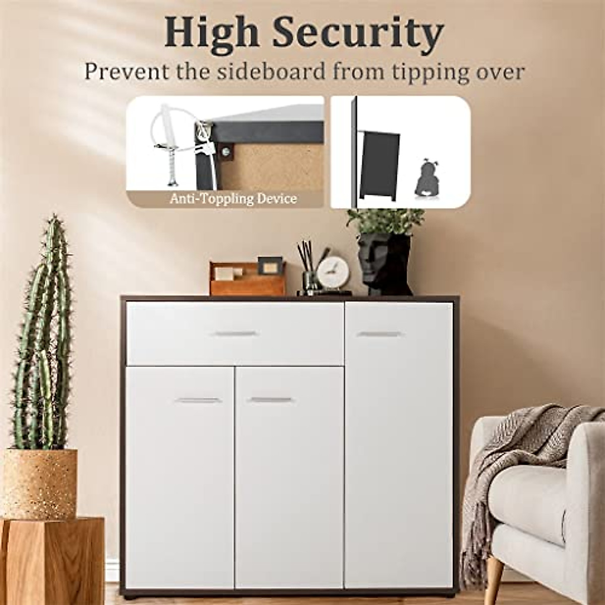 SEASD Buffet Sideboard Table Kitchen Floor Cabinets with Anti-Collapse Device