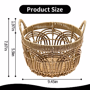 Handmade Woven Round Plastic Basket with Handle - Home Organizing, Storage Baskets, Shelf Basket, Cloth Storage, Toy Storage, Decorative Storage - Medium
