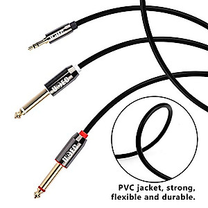 UCEC 10FT/3M 3.5mm 1/8" TRS to Dual 6.35mm 1/4" TS Mono Y-Cable Splitter Cord with Zinc Alloy Housing for iPhone, iPod, Laptop, CD Players, Power Amplifier, Multimedia Speakers, Home Stereo Systems