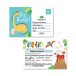 25 Jurassic Dinosaur Fill In The Blank Kids Thank You Cards, Roar Dino Themed TRex or T-Rex Dig Bday Party Notes, Adult or Children Birthday, Volcano Fossil Wild Adventure Supplies Rawr Supply Ideas