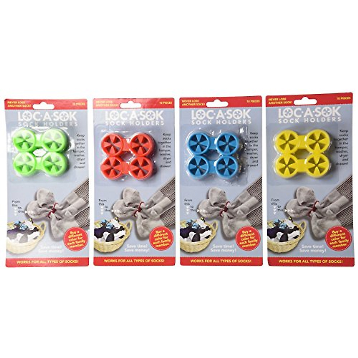 Loc A Sok Sock Locks (Pack of 40 - Green, Blue, Red and Yellow)