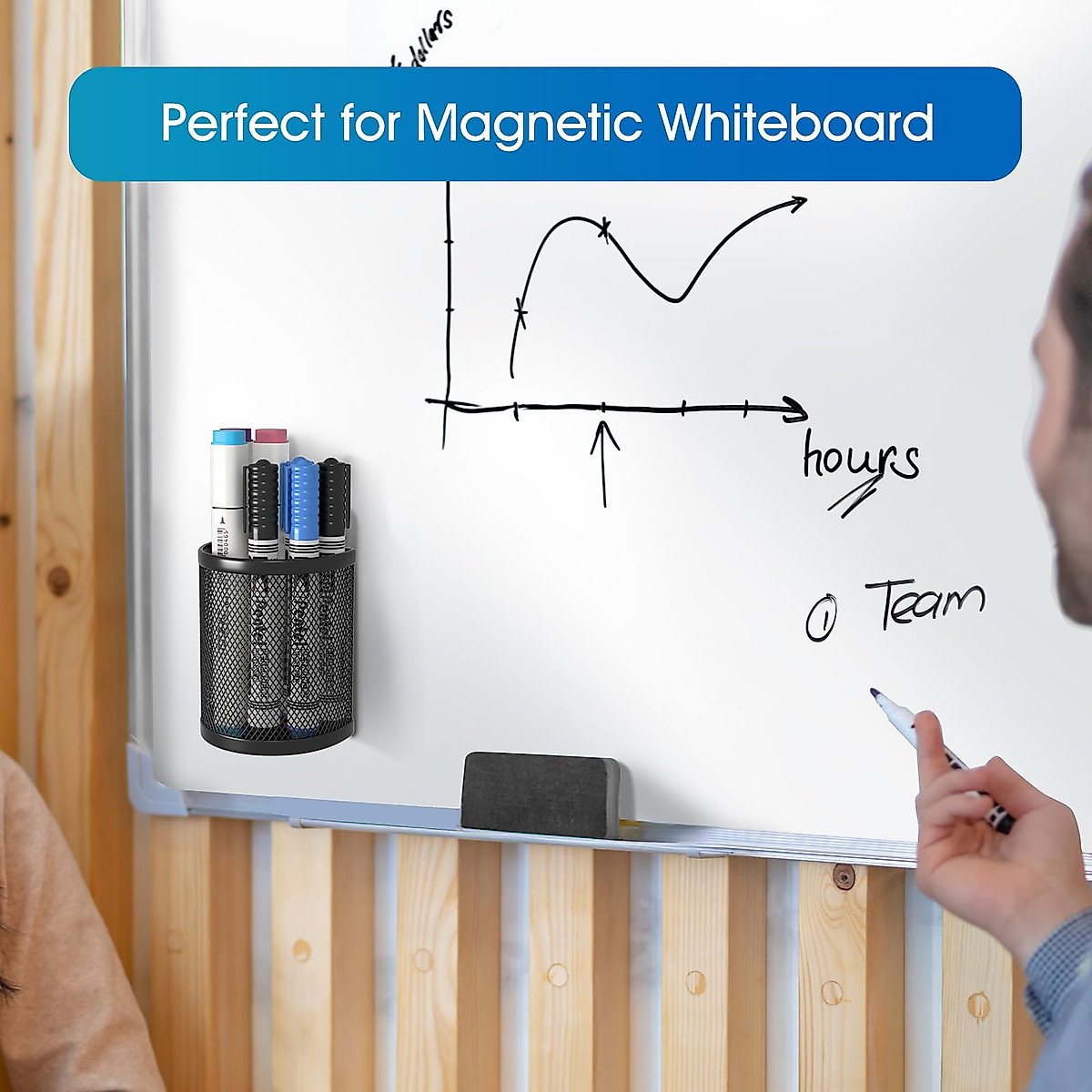 MaxGear Magnetic Pen Holder, 2 Pack Locker Organizer Mesh Pencil Holder for Desk Marker Holder - Extra Strong Magnets Perfect for Locker, Refrigerator, Dry Erase Board, Whiteboard