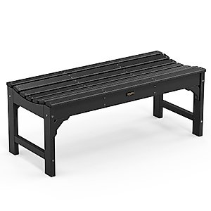 VINGLI Outdoor Bench Garden Bench HDPE Porch Bench, Poly Lumber Patio Bench, Oversized Park Bench All-Weather 800 lbs Weight Capacity (Black)