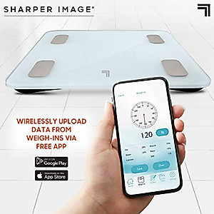 SHARPER IMAGE Digital Bathroom Smart Scale, Wireless Bluetooth Connectivity, Companion App Tracks Weight, Body Fat & BMI, Android & iOS Compatible, 10 User Health Profiles, Accurate Precision Sensors