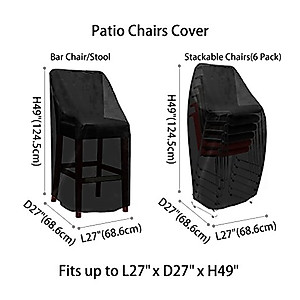 High Back Patio Chair Covers Waterproof Heavy Duty Stackable Outdoor Bar Stool Cover Black Patio Furniture Covers Outside Lounge Deep Seat Covers, Lawn Chair Covers, High Back with Lock Hole-2 Pack