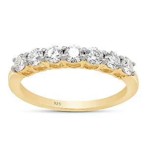 SAVEARTH DIAMONDS Moissanite Wedding Band 18K Yellow Gold Plated 925 Sterling Silver Wedding Rings 0.7ct D Color VVS1 Lab Created Diamond Half Eternity Wedding Band Stackable Ring for Women-9