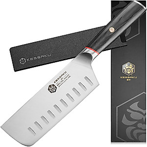 KESSAKU 6-Inch Nakiri Vegetable Cleaver - Spectre Series - Forged Japanese AUS-8 High Carbon Stainless Steel - Granton Edge - Pakkawood Handle with Blade Guard