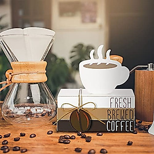 4 Pieces Mini Coffee Bar Sign Decor Accessories Coffee Tiered Tray Décor, Wooden Book Stacks Rustic Farmhouse Coffee Table Sign for Tiered Tray Decor