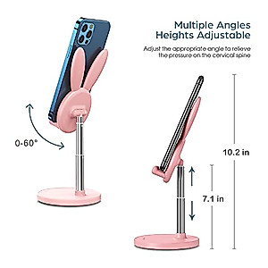 OATSBASF Cute Phone Stand, Adjustable Bunny Phone Stand for Desk, Thick Case Friendly Phone Holder Stand, Compatible with iPhone, Kindle, iPad, Switch, Tablets, All Phones (Pink)