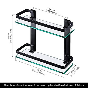 KES Bathroom Glass Shelf Extra 8 MM-Thick Tempered Glass Anodized Aluminum 2 Tier Rectangular Storage Organizer Wall Mount Black, A4126B-BK