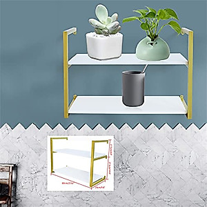 Gdrasuya10 Floating Shelves Wall Mounted, Modern Wood Storage Shelf, with Golden Metal Brackets Decor Wall Shelving for Bedroom, Bathroom, Bathroom, Kitchen, Living Room (2 Tier, 24“)