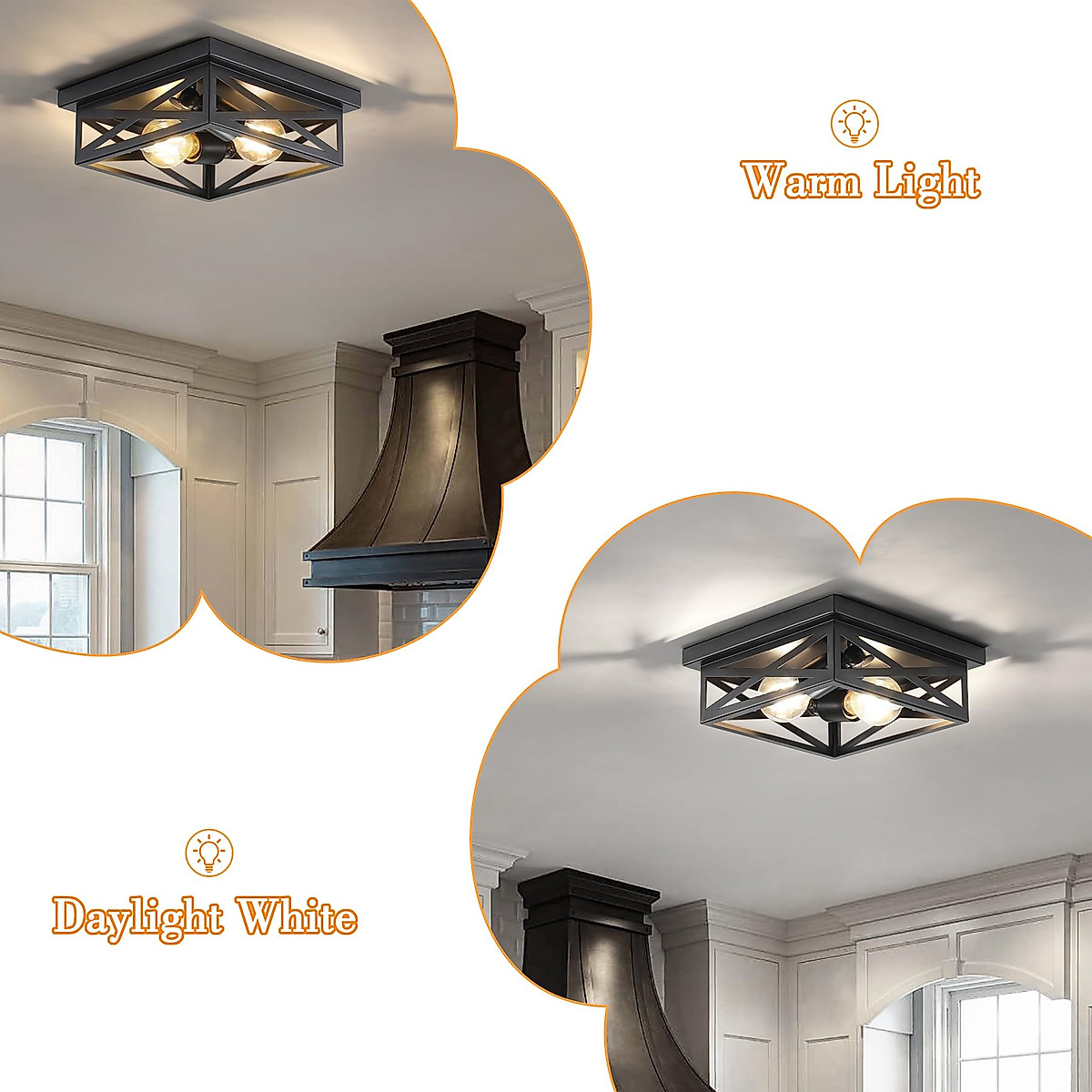 DIKAIDA 2Pack Vintage Farmhouse Flush Mount Ceiling Light Fixtures, 2-Light Hallway Kitchen Ceiling Light, Industrial Farmhouse Light Fixtures Ceiling Mount for Bedroom