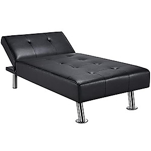 Yaheetech Faux Leather Sofa Bed Sleeper Convertible Futon Sofa Modern Recliner Couch Daybed with Chrome Metal Legs for Living Room Black