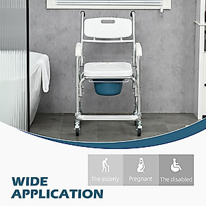 HOMCOM 3-in-1 Shower Commode Wheelchair, Transport Beside Commode Chair, Waterproof Rolling Over Toilet Chair 330 lbs. Weight Capacity with Padded Seat, White