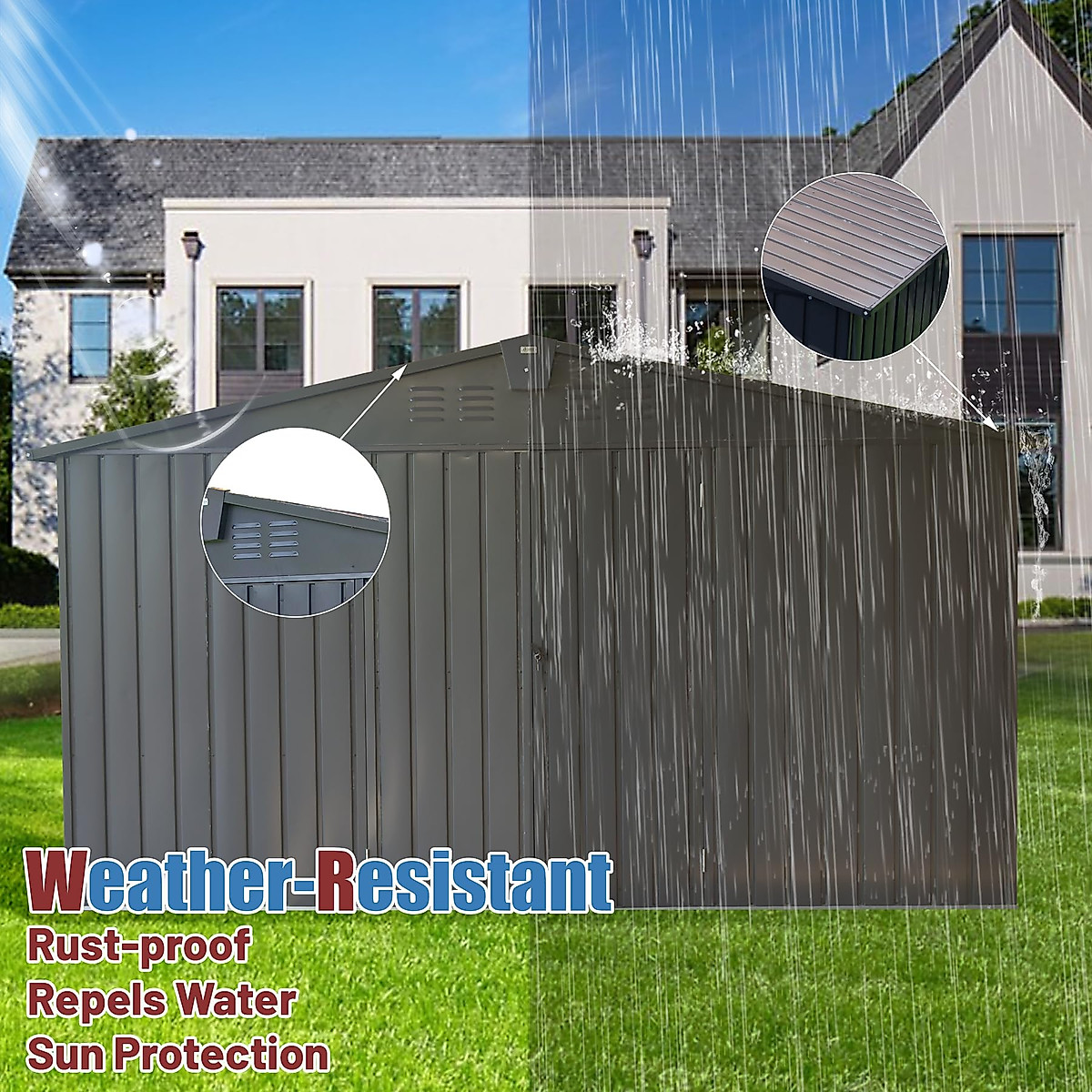 Domi Backyard Storage Shed 11’ x 9’ with Galvanized Steel Frame & Windows, Outdoor Garden Shed Metal Utility Tool Storage Room with Lockable Door for Patio(Dark Gray)