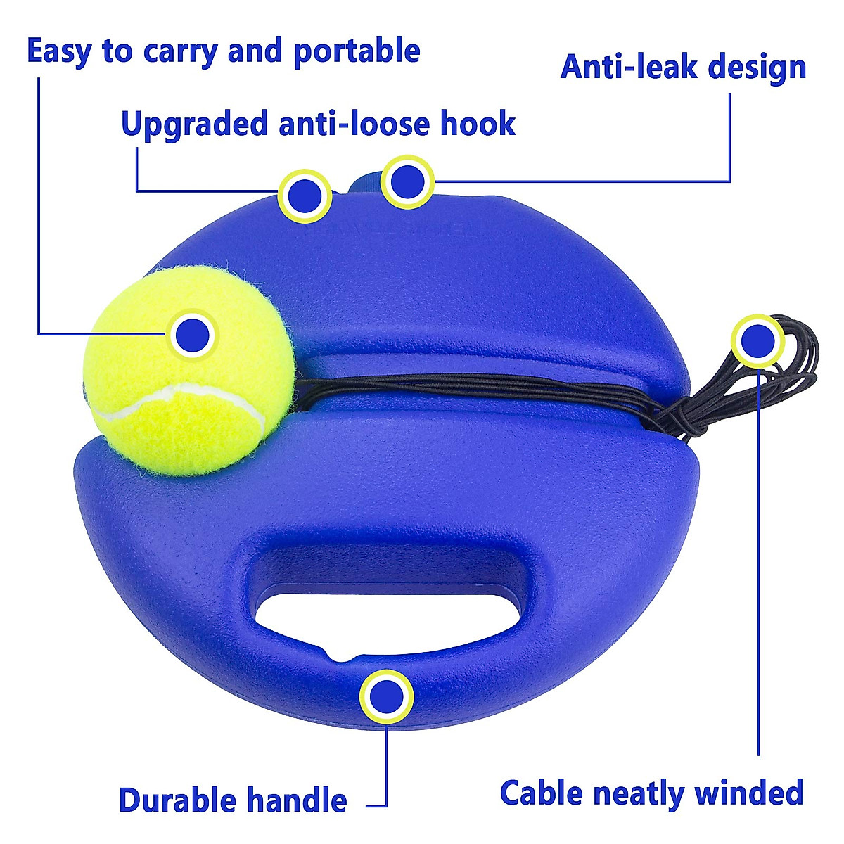 T4U888 Tennis Trainer Rebound Ball, Tennis Practice Trainer Gear Tennis Training Equipment Kit with 1 Trainer Base 4 Elastic Ropes & 4 Balls for Beginners, Kids, Adults