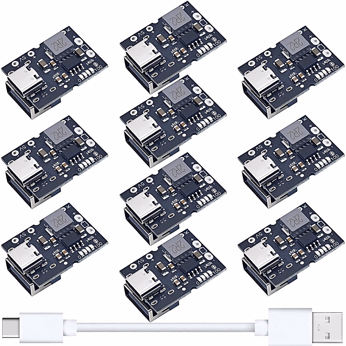 DKARDU 10 pcs Type-C USB 5V 2A Boost Converter Module Step-Up Power Module LED Display Charge and Discharge Integrated Lithium Battery Charging Protection Board with Type-C to USB Cable