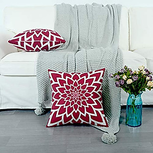 TEAGAN Throw Pillow Covers, 2PCS Cushion Covers with Flower Print, Throw Pillow Covers for Home Decorative Bedroom Living Room, Home Garden Couch Bed Sofa Chair, 20X20 Inch, Deep Red