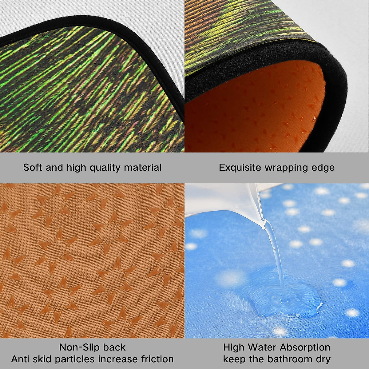 ALAZA Beautiful Peacock Feather 2 Piece Kitchen Rug Floor Mat Set Runner Rugs Non-Slip for Kitchen Laundry Office 20" x 28" + 20" x 48"