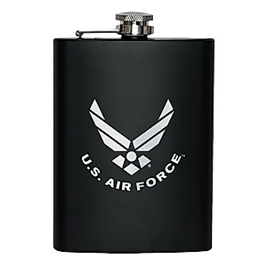 US Air Force 8 oz Flask | Stainless Steel Hip Flask for Liquor – Matte Black, Great USAF Gift Idea for Veterans