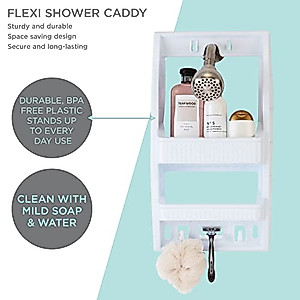 Bath Bliss Multi Hanging Option Shower Caddy | Over the Showerhead | Adhesive Backing | Screw Mount | Organizer | Large Shampoo & Conditioner Bottle Holders | Razor & Loofah Hooks | White